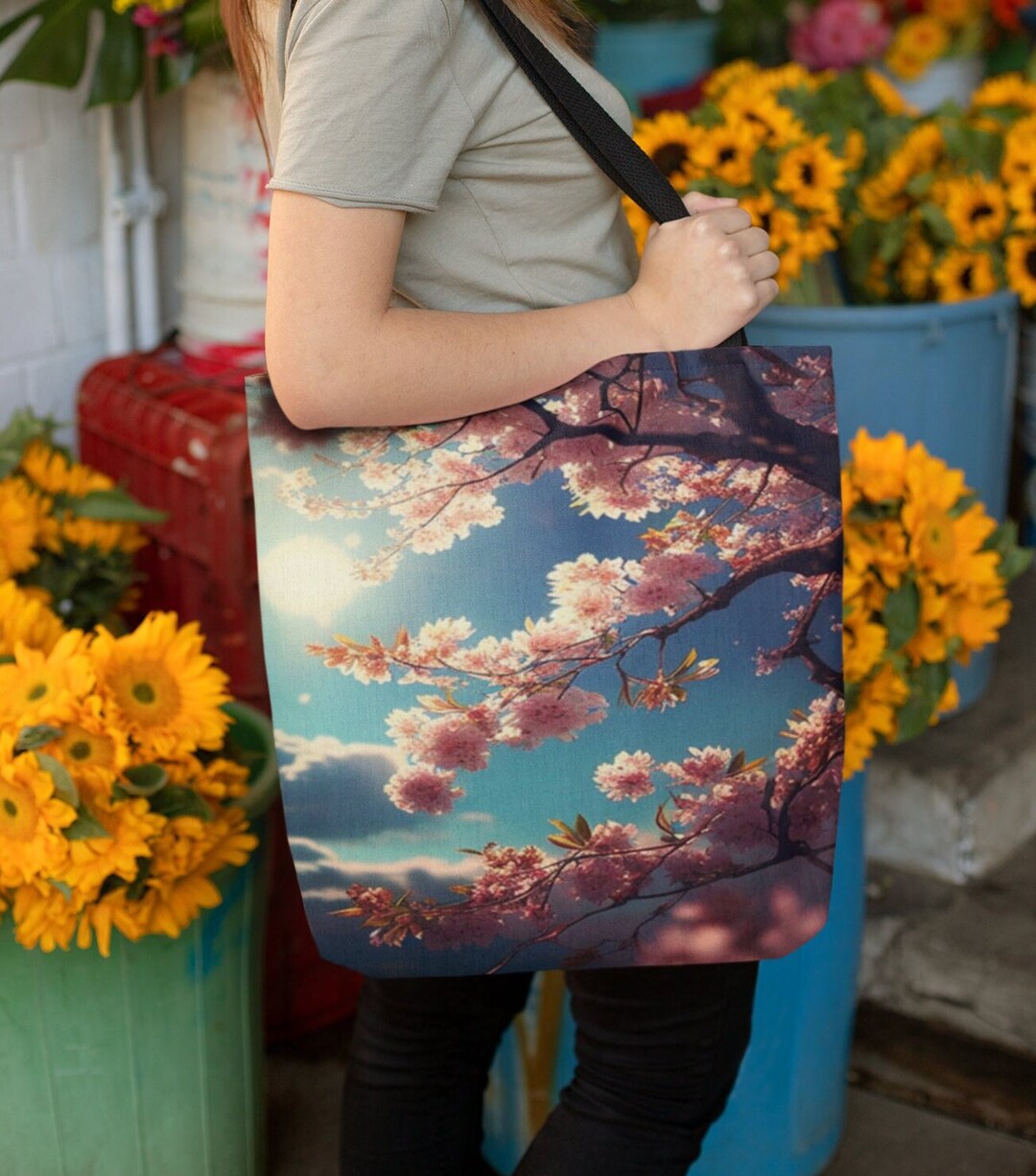 Serene Sakura: Sunny Cherry Blossom Tree Tote Bag | Vibrant Spring ...