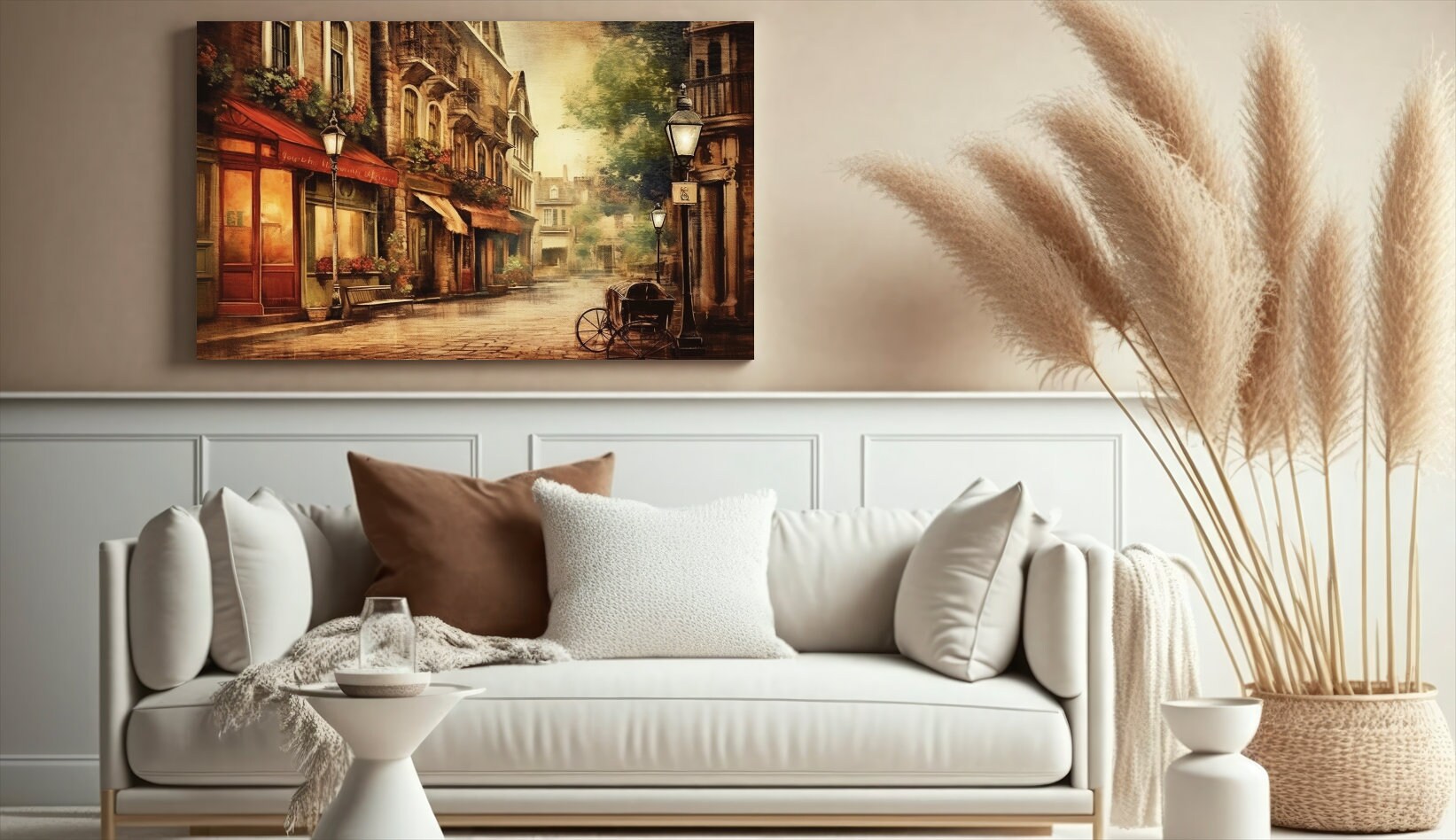 Bustling Backstreet Canvas Wall Art | Quaint Vintage Old Town Alleyway ...