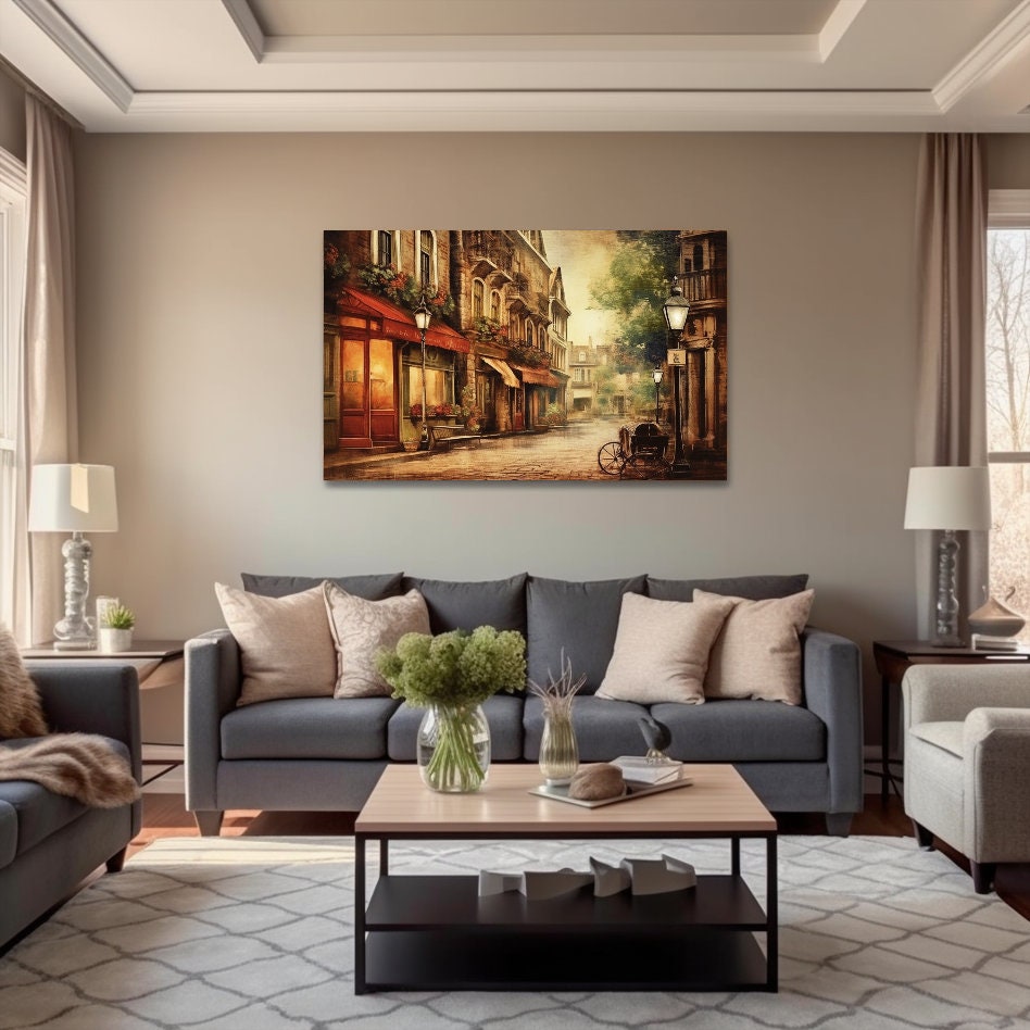 Bustling Backstreet Canvas Wall Art | Quaint Vintage Old Town Alleyway ...