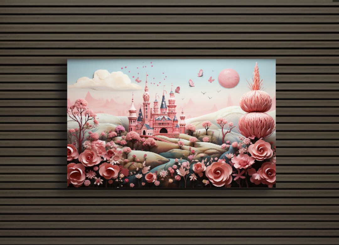Roses & Towers Canvas Wall Art | Enchanting Floral Fairytale Pink ...