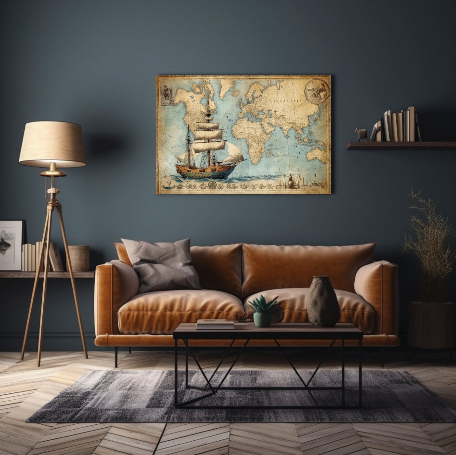 Nautical Adventure: Sailing Ship and Vintage Map | Antique Style Old ...