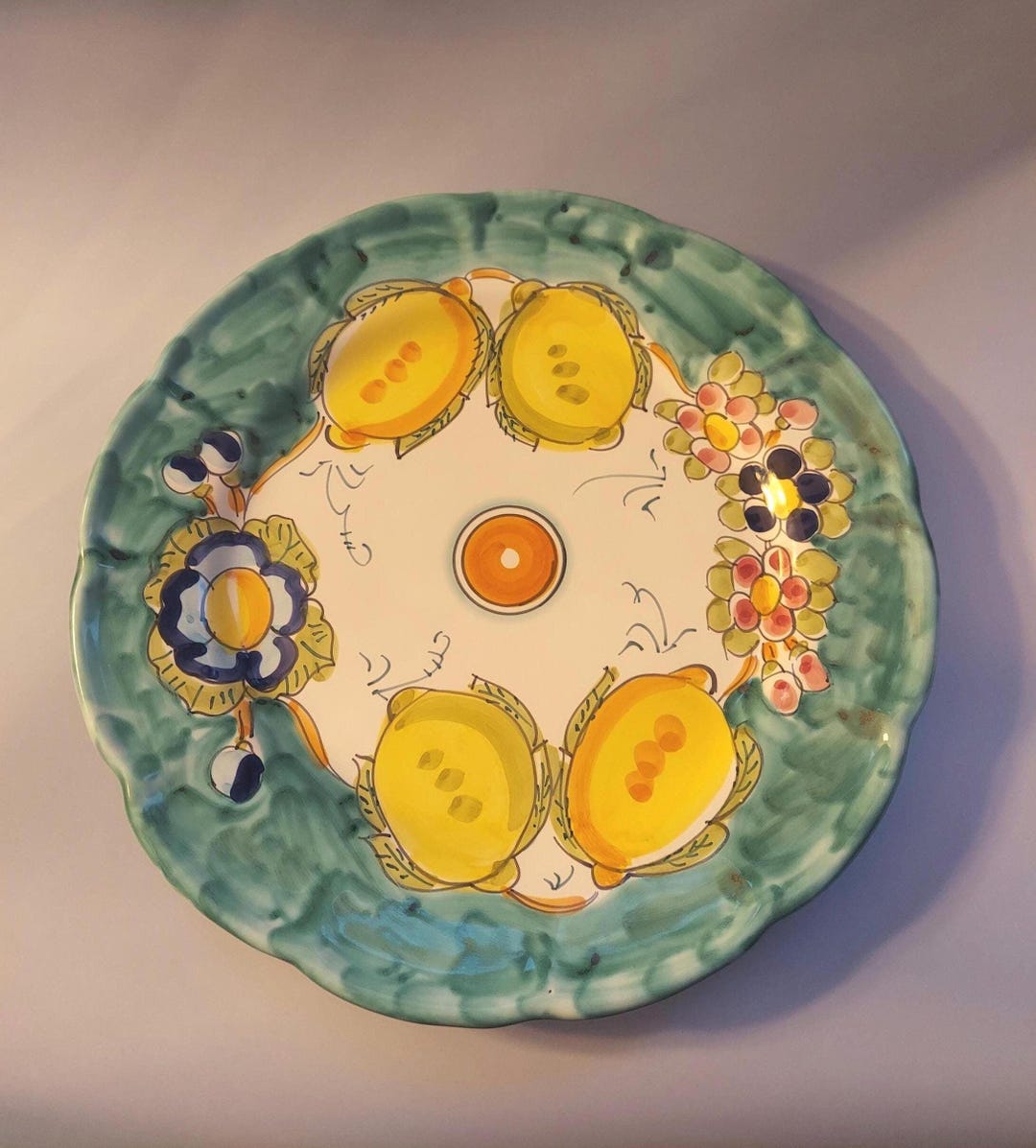 Vietri Sul Mare 10 1/4 Charming Hand Painted Lemon & Flowers Ceramic ...