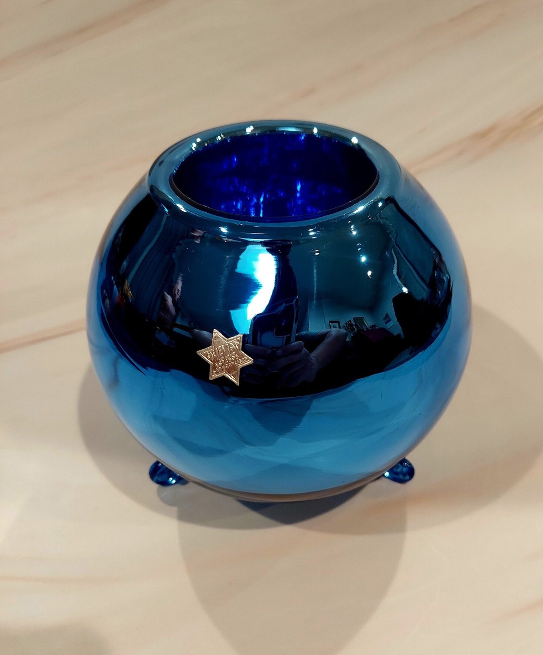 Very Rare Vintage or Antique Blue Mercury Silver Glass Round Orb Vase ...