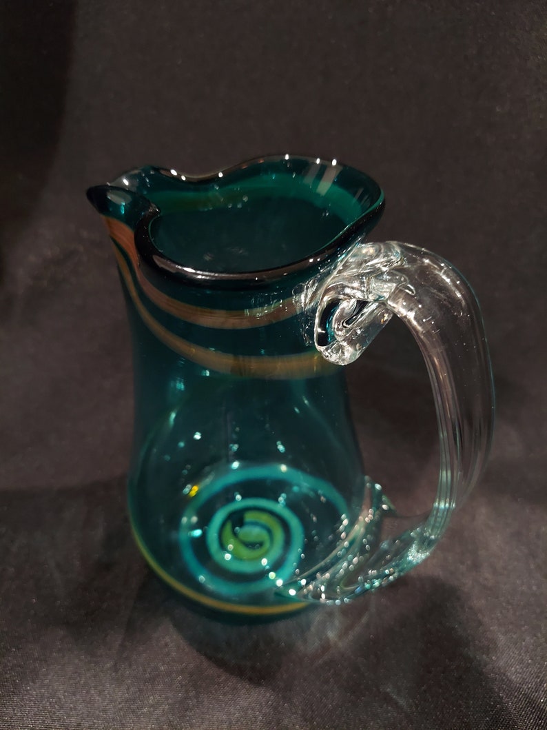 Signed Handblown Sleek Midcentury Modern Iridescent Swirl Over Teal Art ...