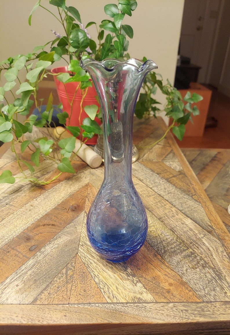 Vintage Style Handblown Cobalt Blue Long Neck Ruffle Top Rim Bulb Base ...