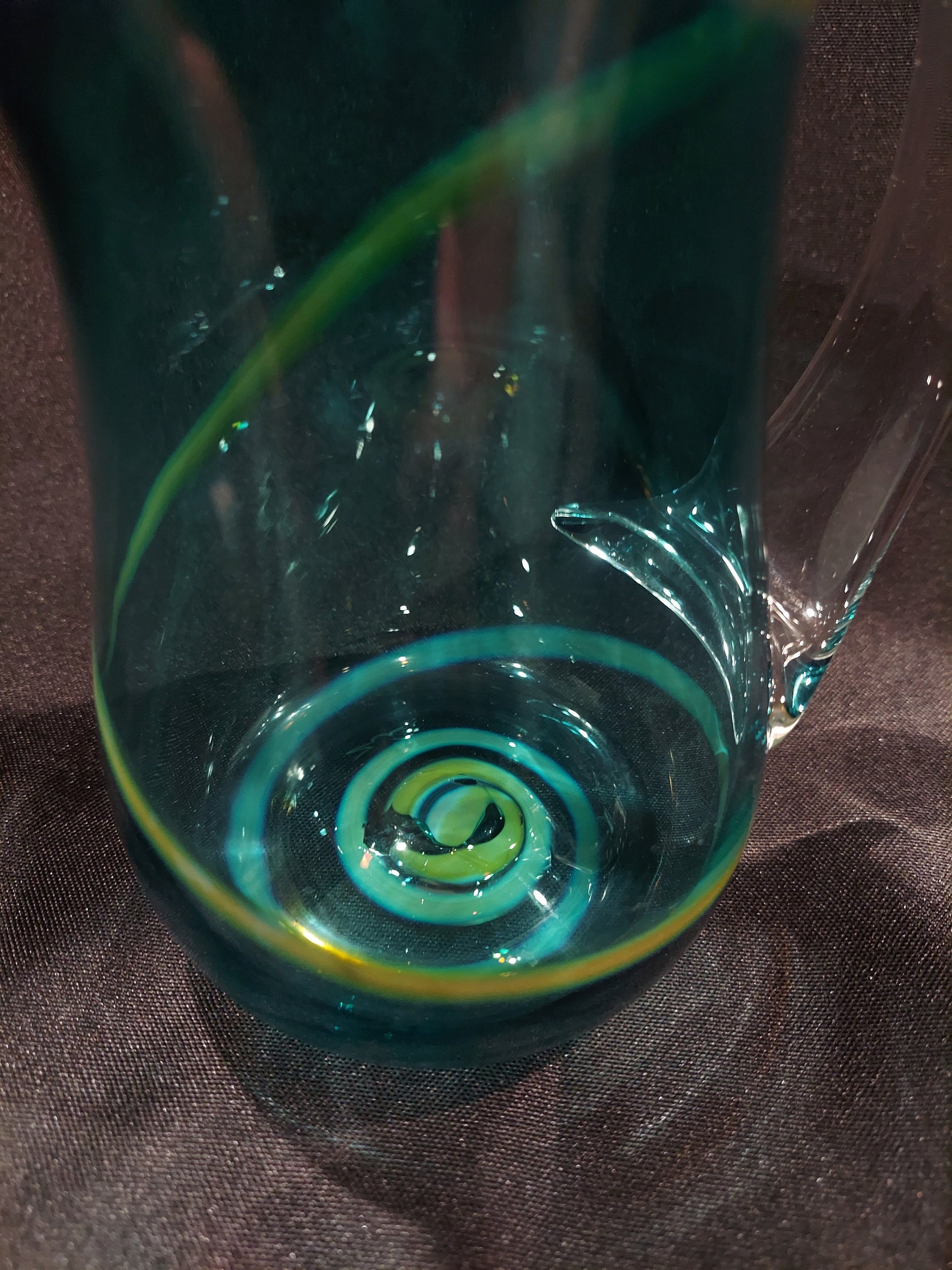 Signed Handblown Sleek Midcentury Modern Iridescent Swirl Over Teal Art ...