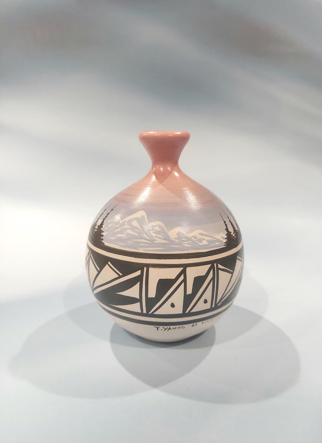 Vintage Round Navajo Native American Hand Painted Pottery Vase, Artist ...