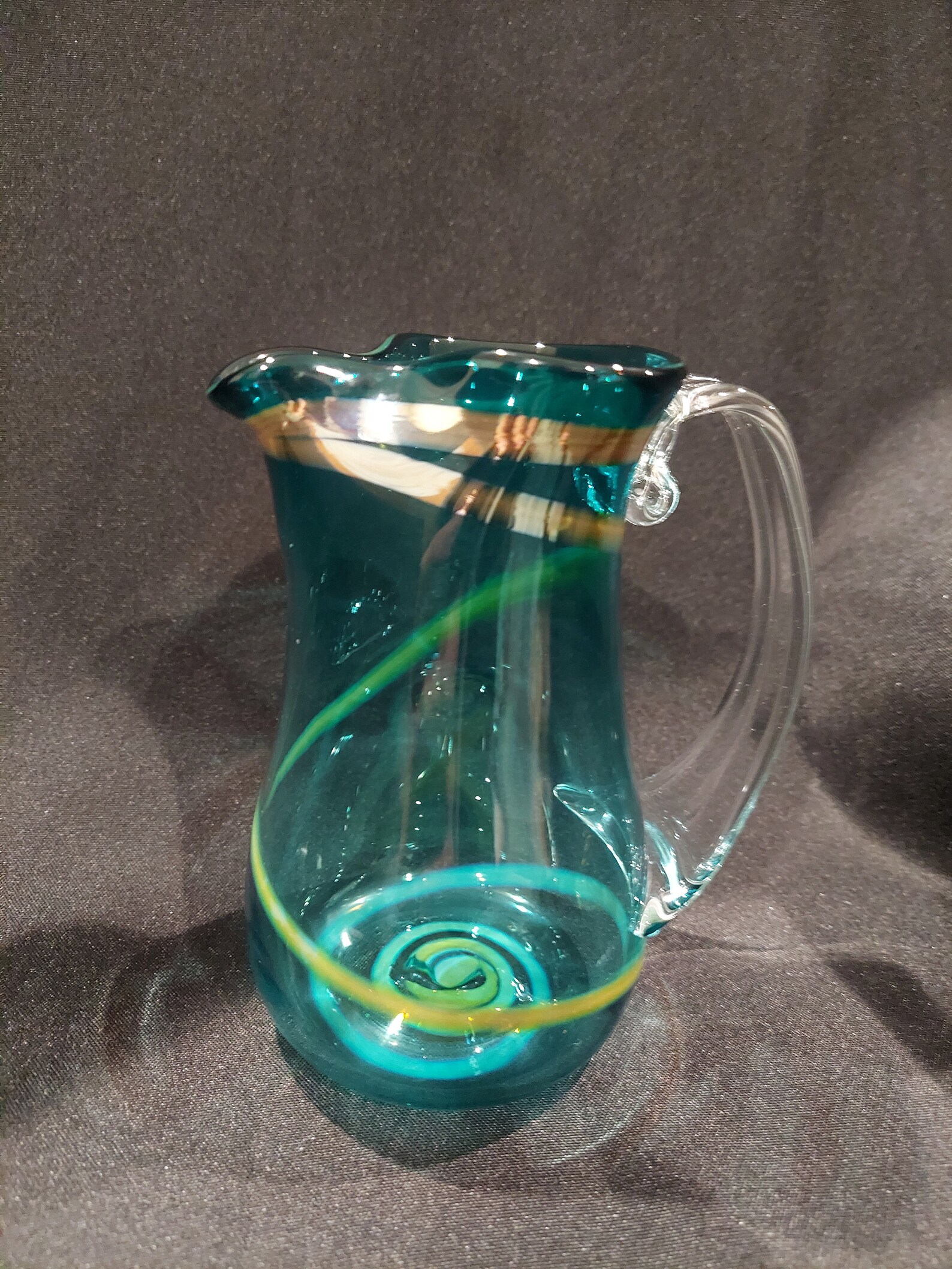 Signed Handblown Sleek Midcentury Modern Iridescent Swirl Over Teal Art ...
