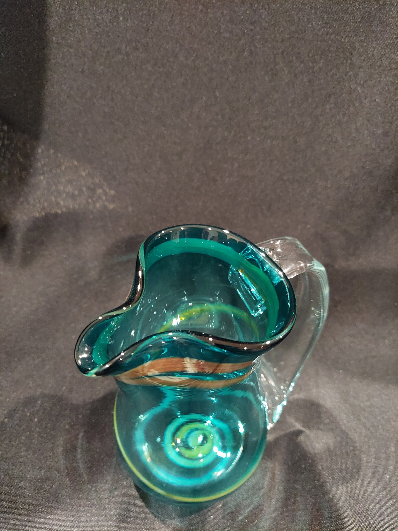 Signed Handblown Sleek Midcentury Modern Iridescent Swirl Over Teal Art ...