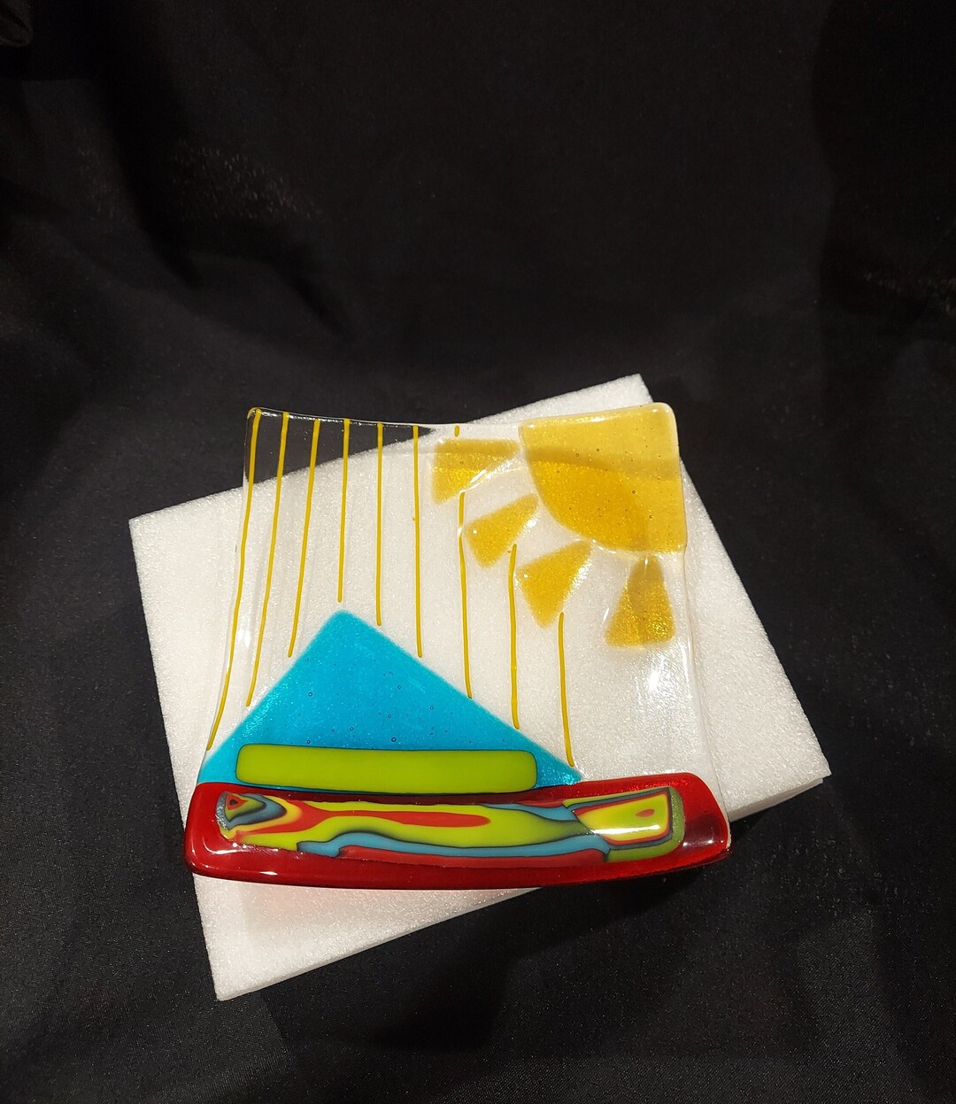 Unique Kiln-formed Fused Glass 6" by 6" Flared Edge Square Art Glass ...