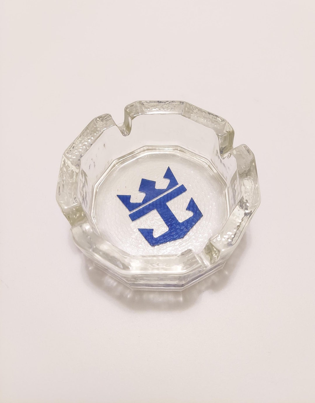 Vintage Royal Caribbean Cruise Line Pressed Clear Glass Ashtray With Hammer Texture and Printed ...