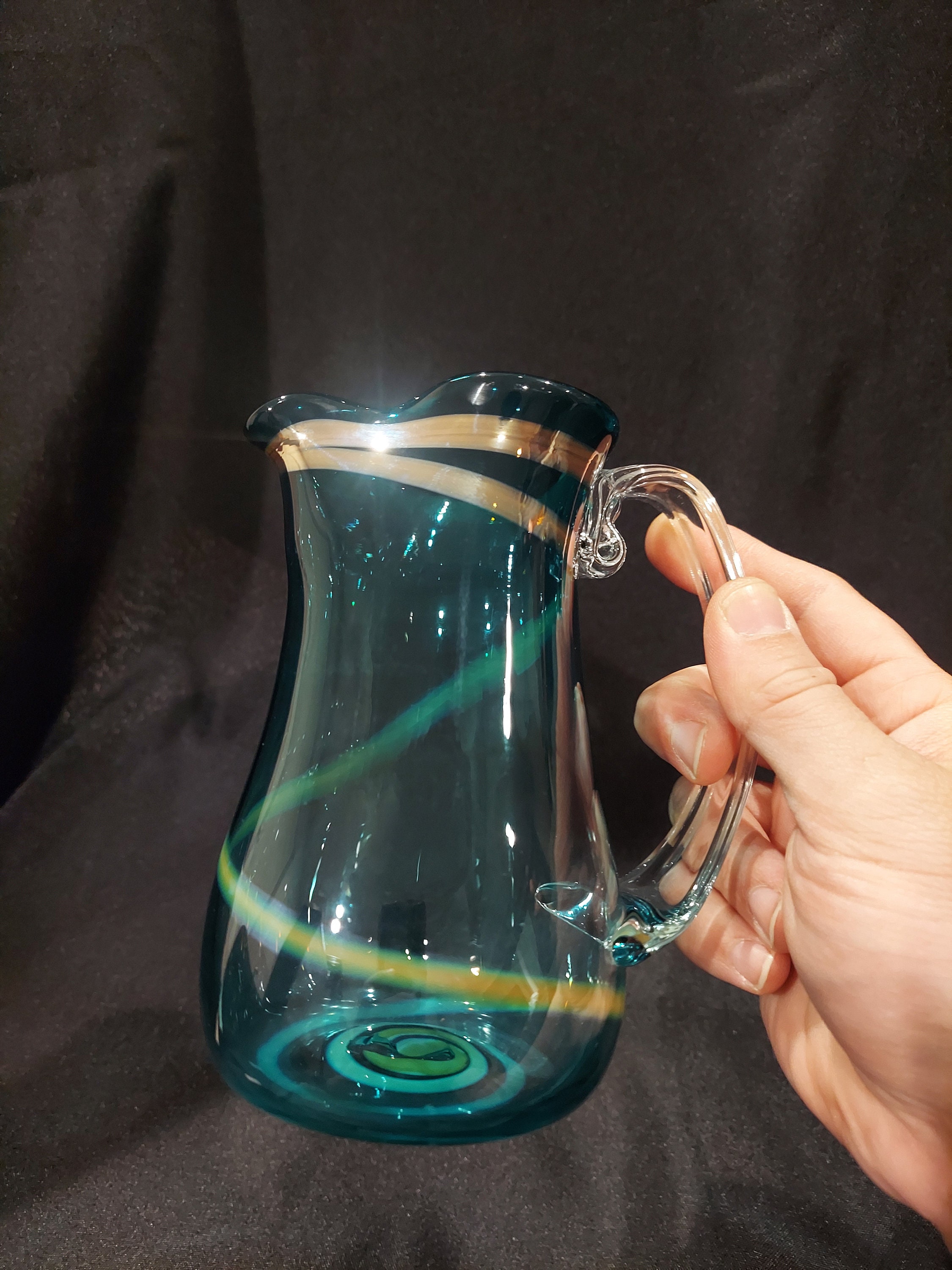 Signed Handblown Sleek Midcentury Modern Iridescent Swirl Over Teal Art ...