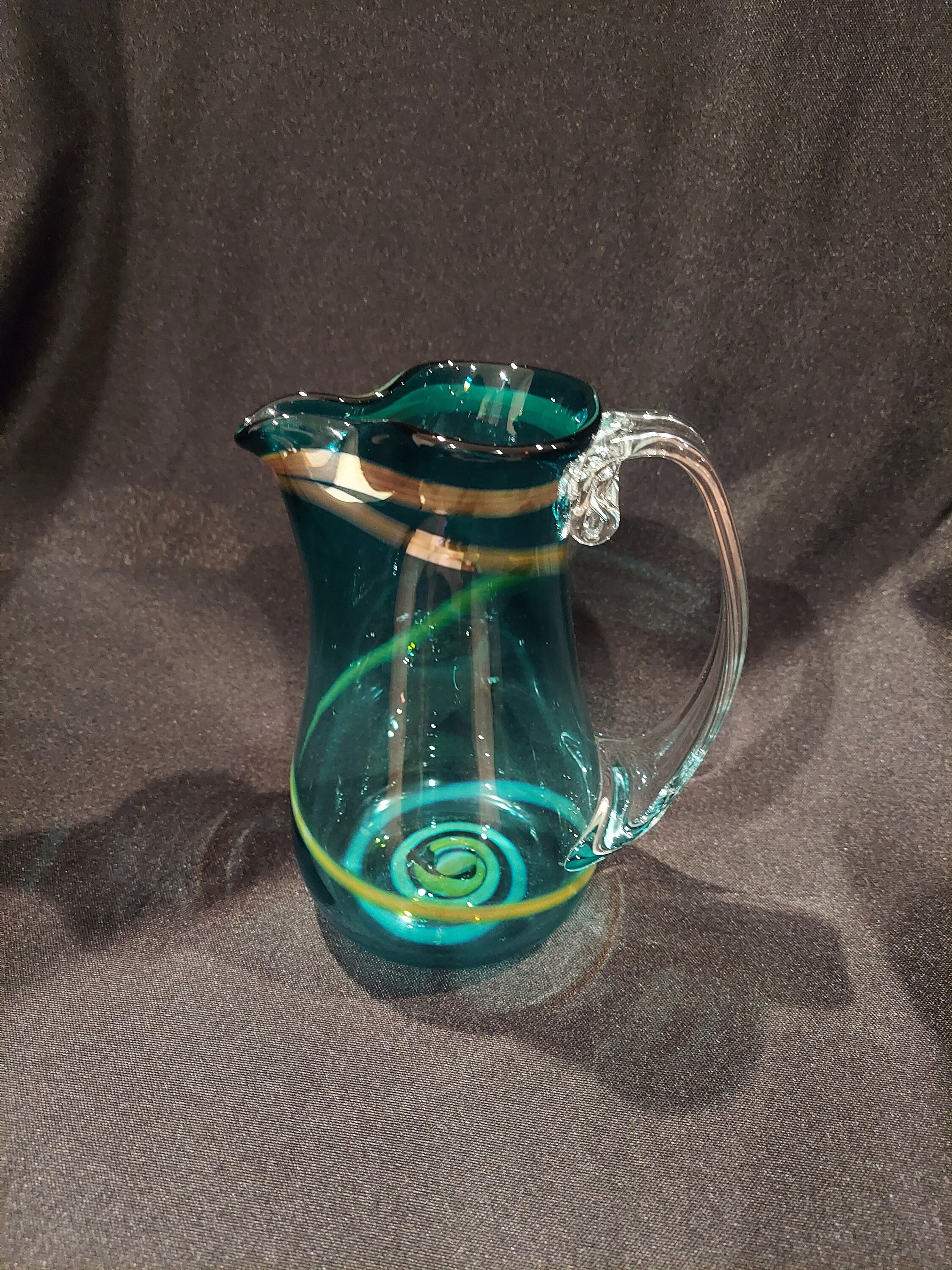 Signed Handblown Sleek Midcentury Modern Iridescent Swirl Over Teal Art ...