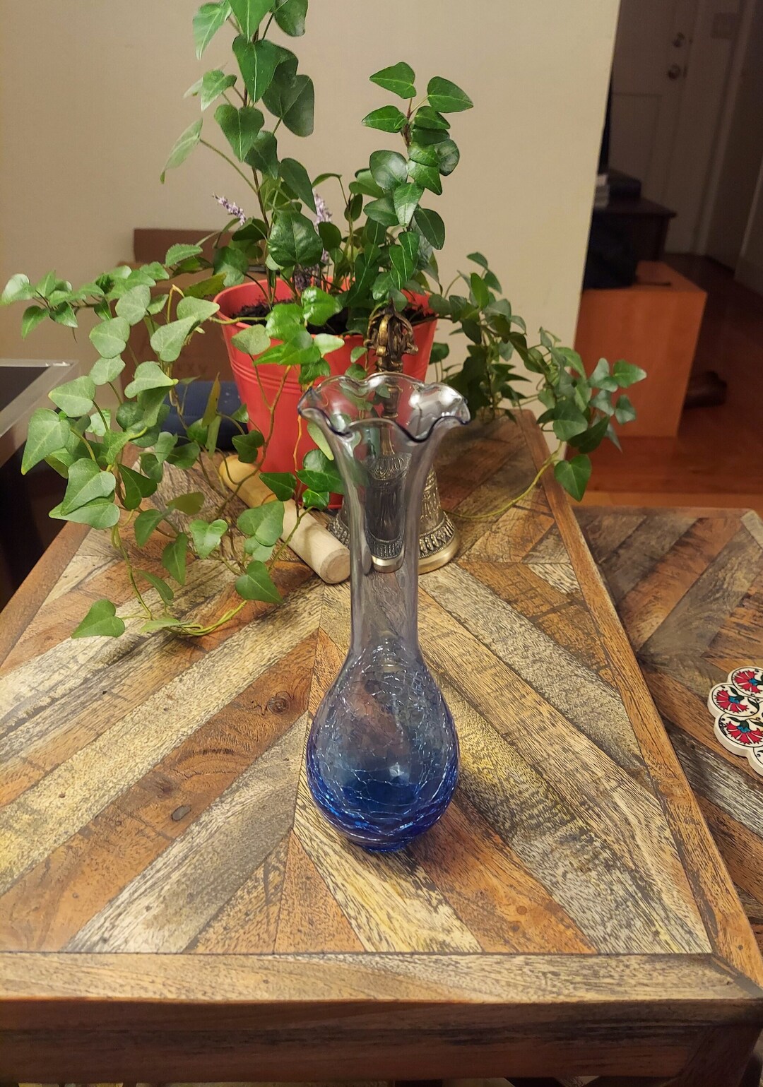 Vintage Style Handblown Cobalt Blue Long Neck Ruffle Top Rim Bulb Base ...