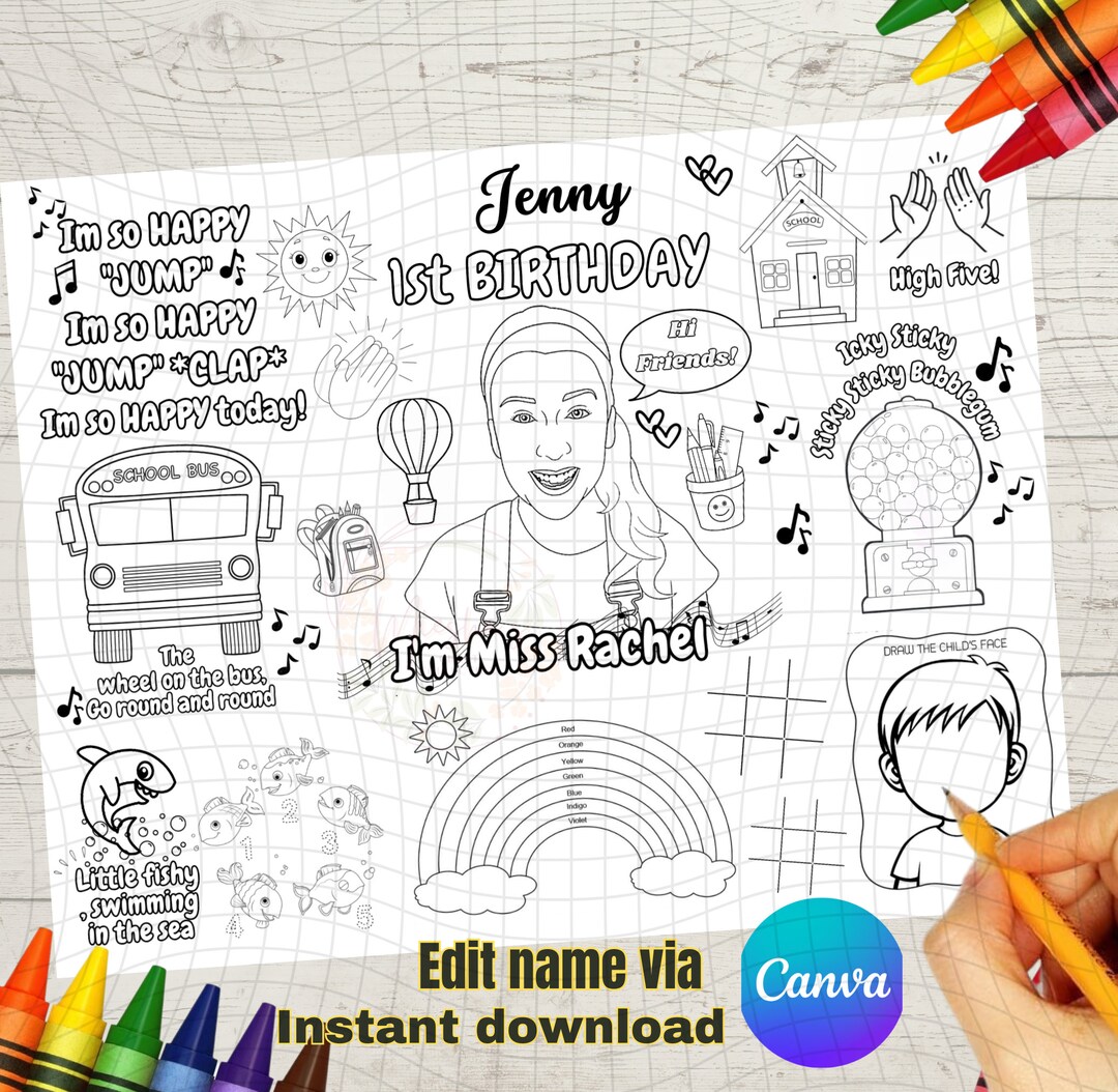 Personalized Miss Rachel Coloring Page Ms Rachel Coloring - Etsy