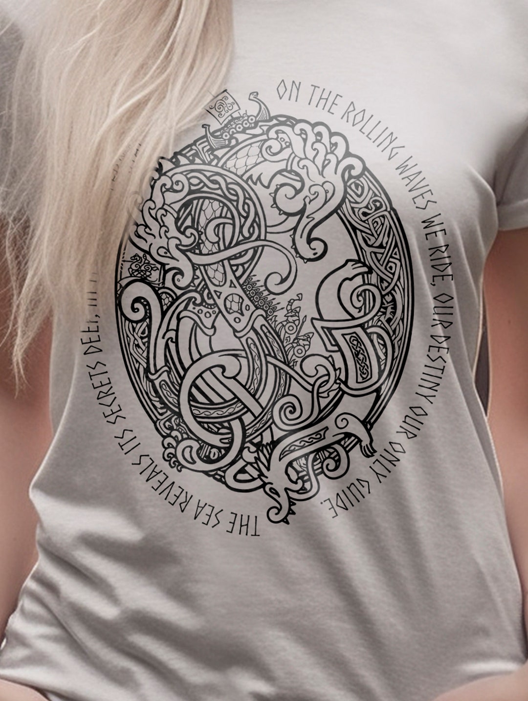 Twin Sea Serpents - Black Ink Viking Norse T-shirt - Etsy