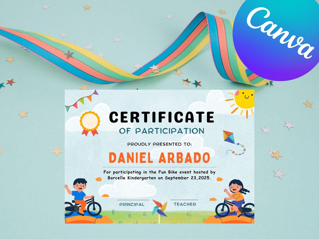 Editable Fun Bike Certificate Template,printable Fun Bike Certificate ...