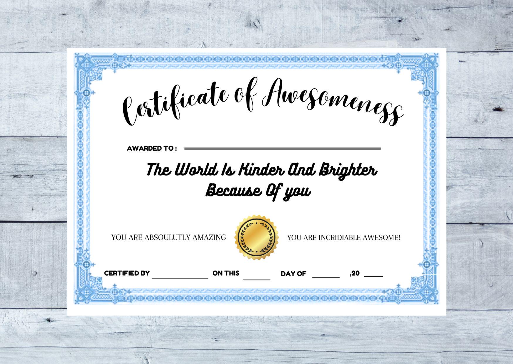 Printable Certificate of Awesomeness Awesome Recognition School or Work ...