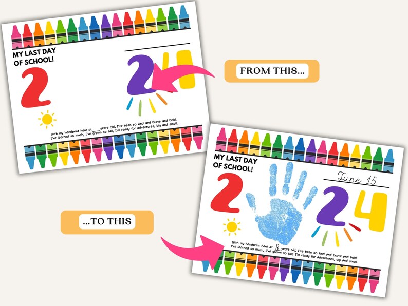 Last Day of School Sign Handprint Art 2024, DIY Printable Handprint Art ...