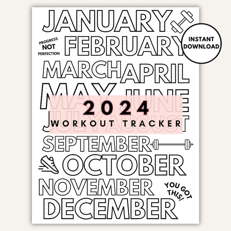 2024 Workout Tracker Coloring Printable, Wellness Tracker, Monthly ...