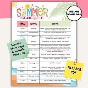 Summer Schedule Editable PDF, Summer Bucket List, Summer Checklist ...