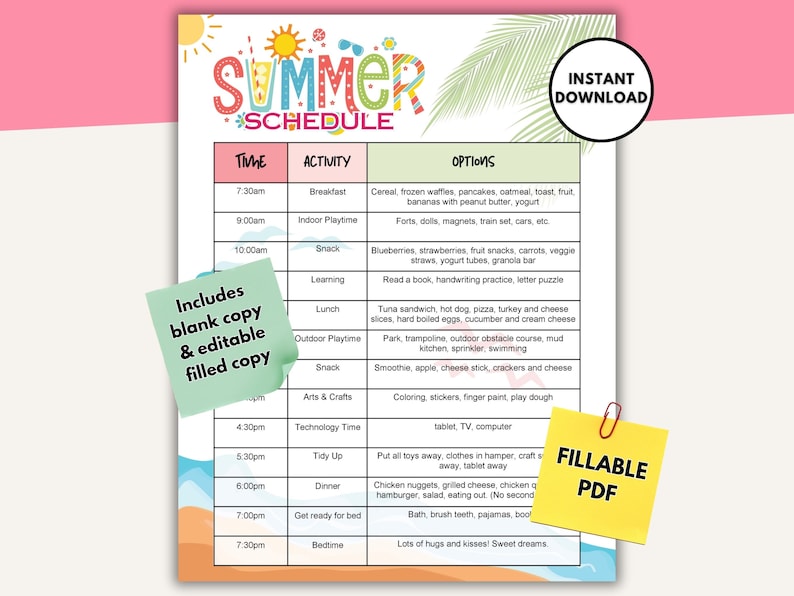 Summer Schedule Editable PDF, Summer Bucket List, Summer Checklist ...