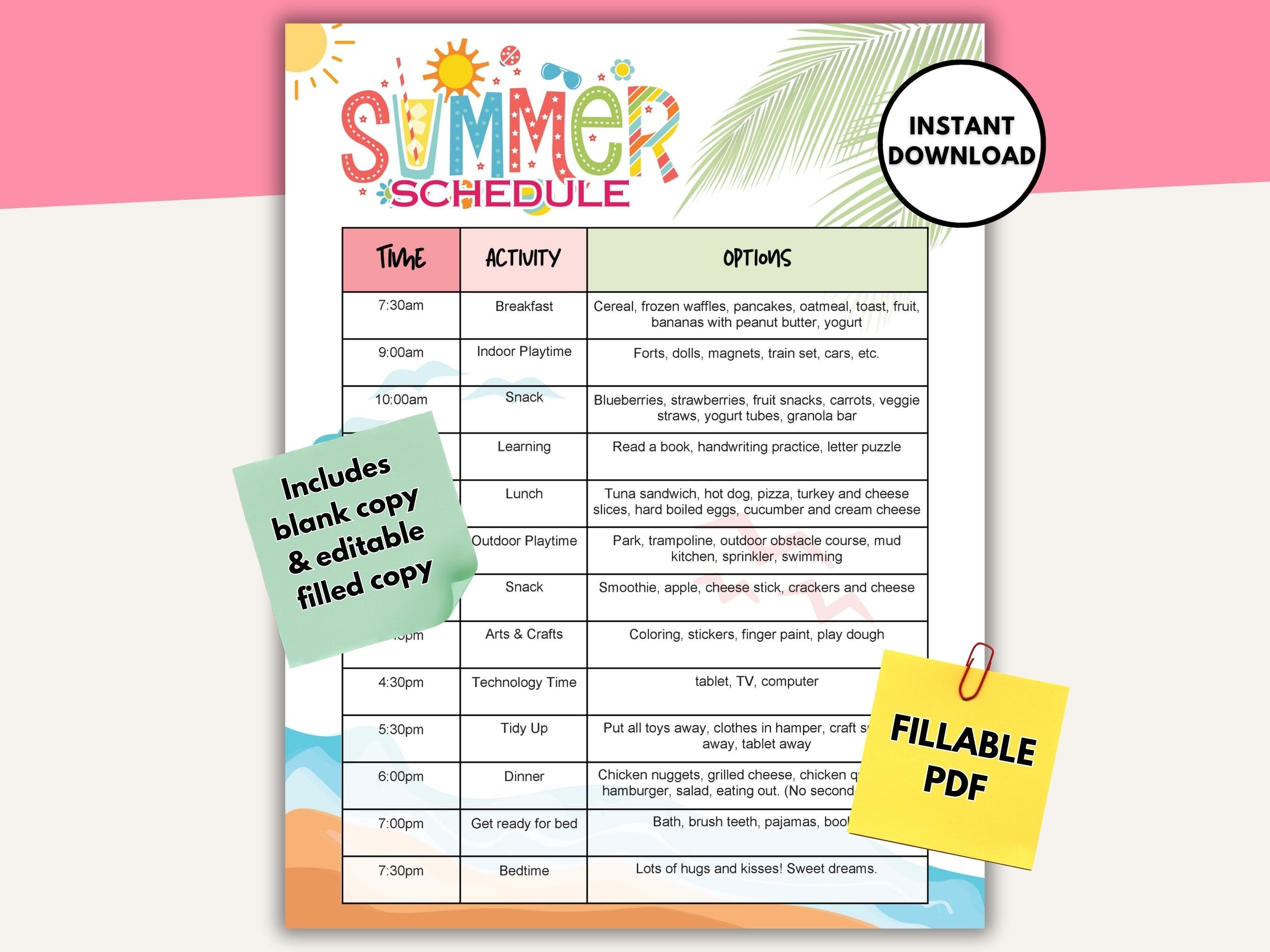 Summer Schedule Editable PDF, Summer Bucket List, Summer Checklist ...