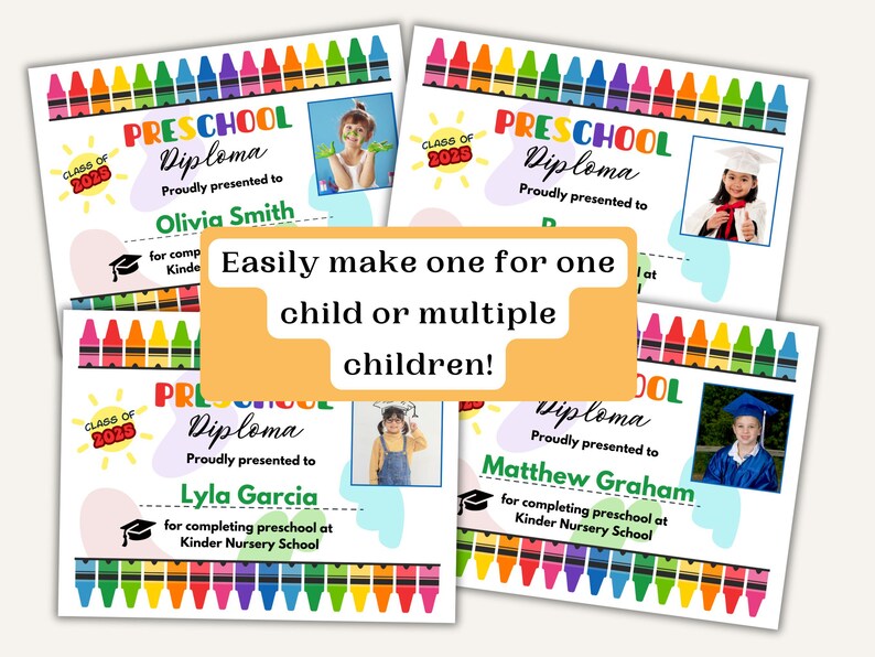 2025 Pre-k Photo Graduation Certificate, Preschool Diploma With Photo ...