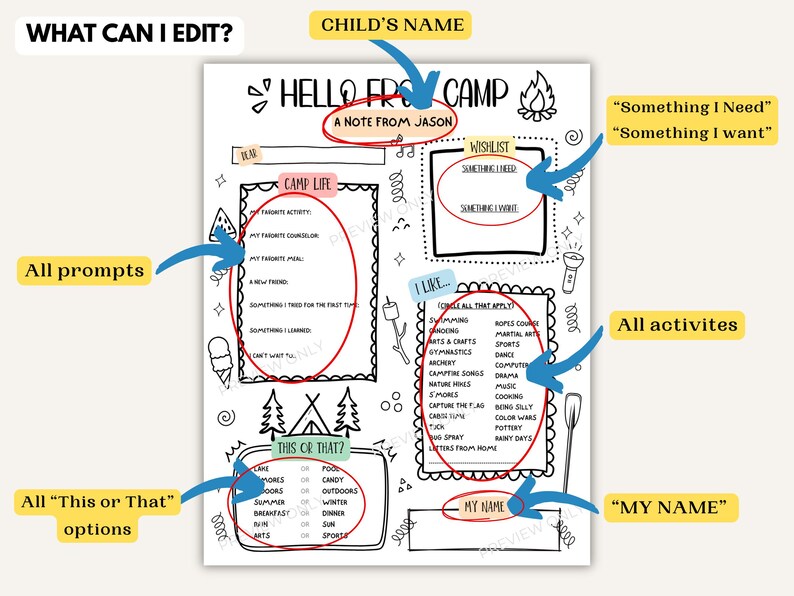 Editable Camp Letters, Fill-in-the-blank Camp Stationery, Printable ...