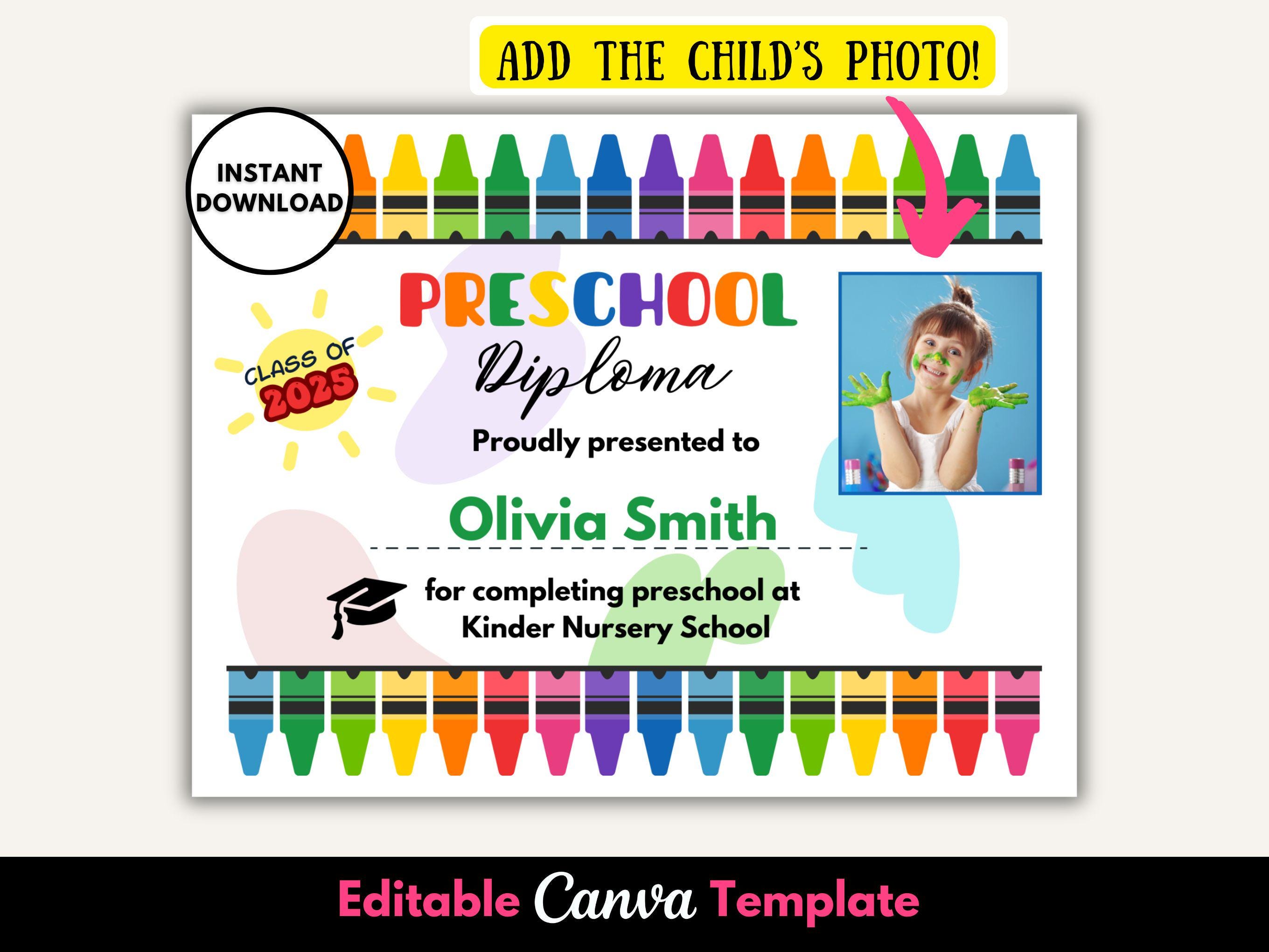 2025 Pre-k Photo Graduation Certificate, Preschool Diploma With Photo ...