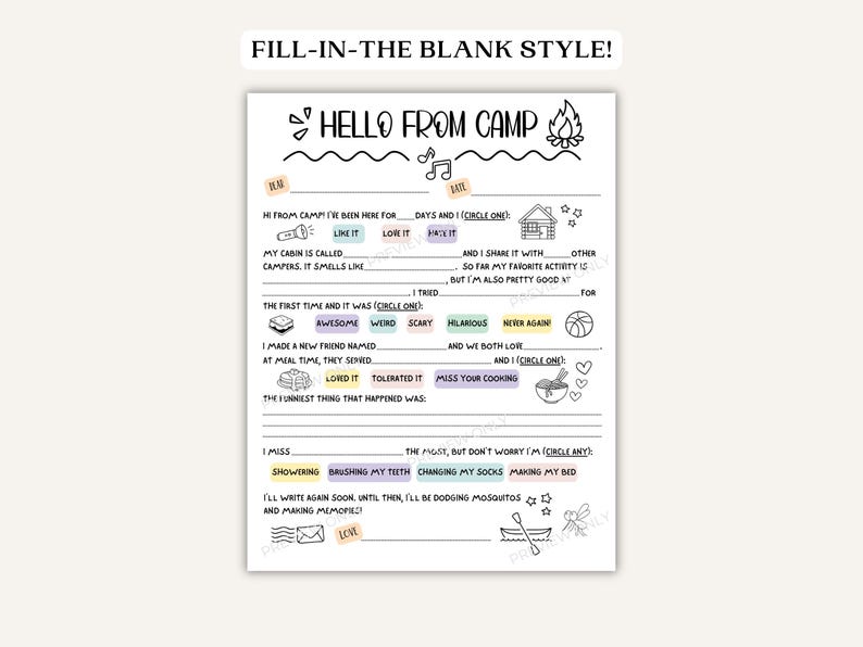 Printable Camp Letters, Summer Camp Letter, Fill-in-the-blank Camp ...