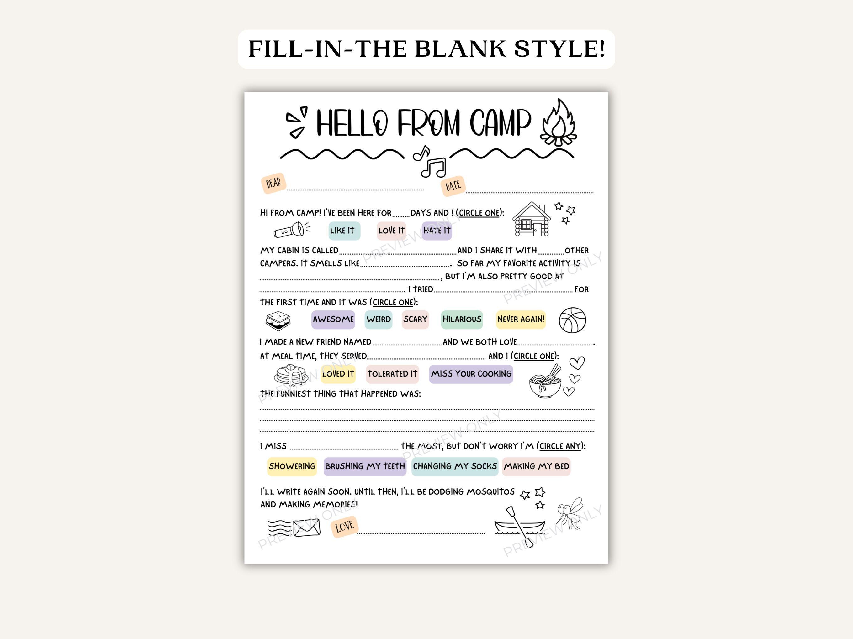Printable Camp Letters, Summer Camp Letter, Fill-in-the-blank Camp ...