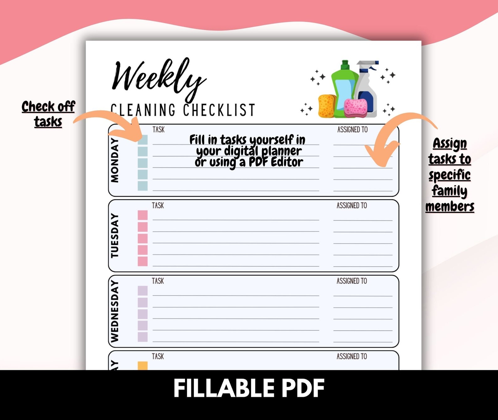 Family Chore Chart, Weekly Cleaning Checklist, Cleaning Schedule ...