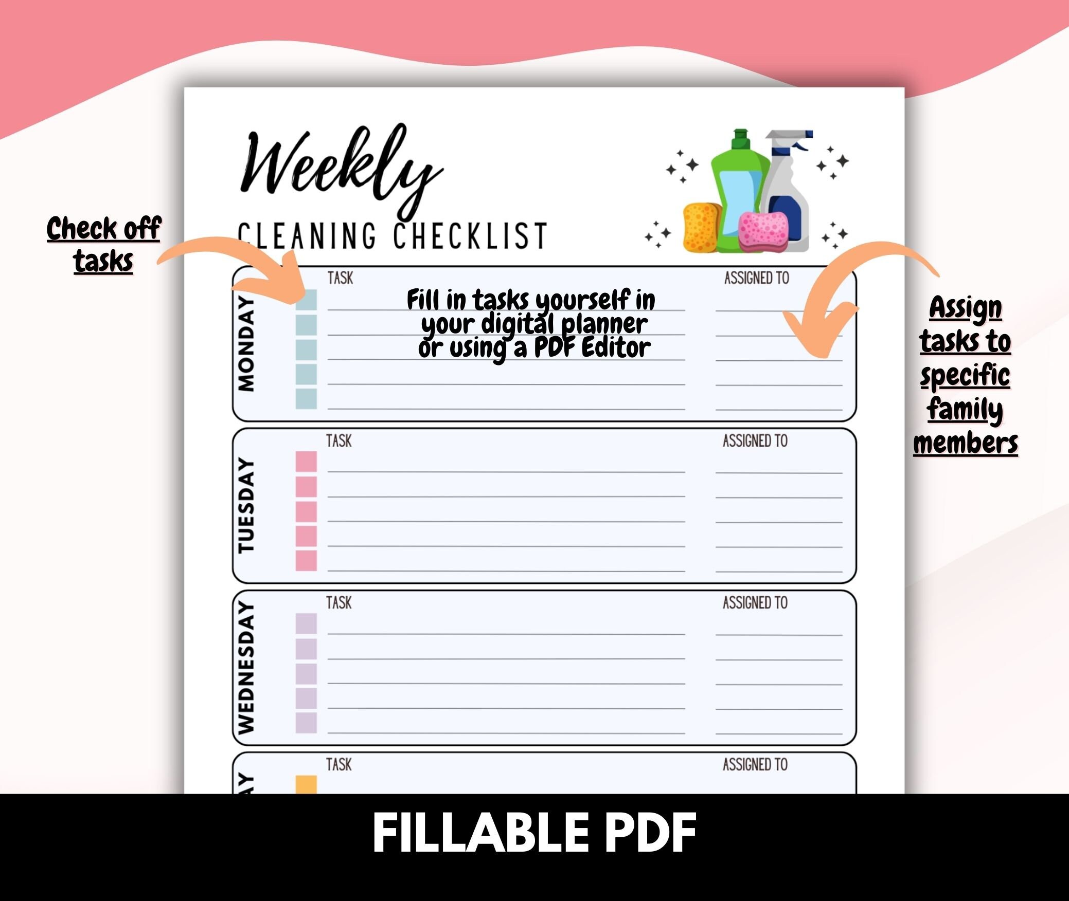 Family Chore Chart, Weekly Cleaning Checklist, Cleaning Schedule ...