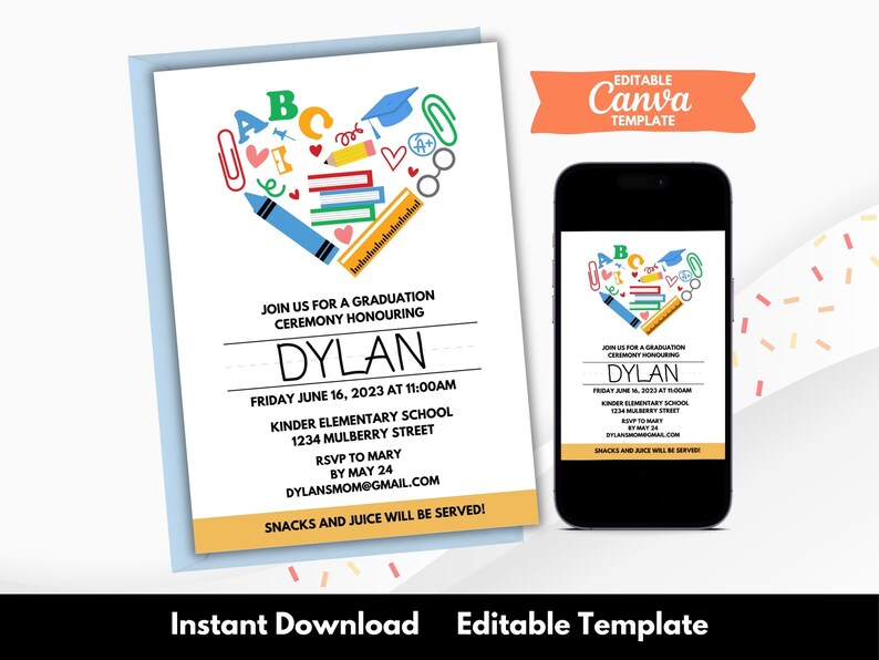 Preschool Graduation Invitation 2024, Kindergarten Graduation Party ...