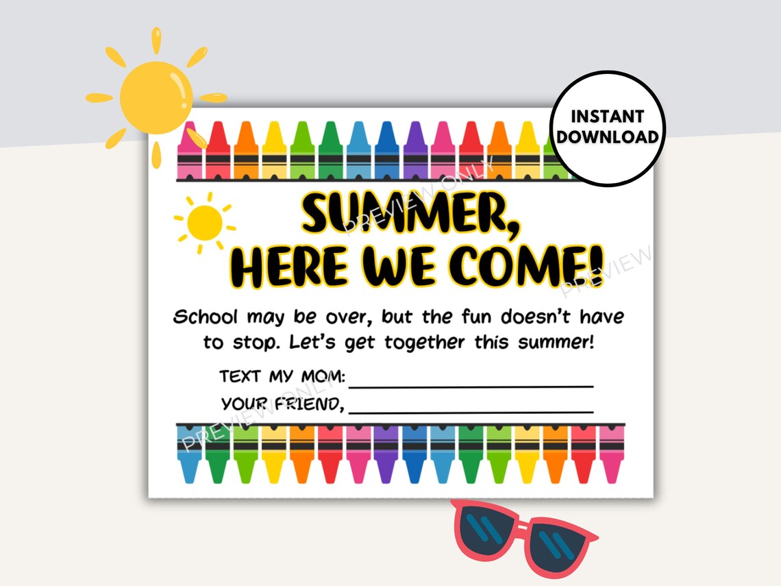 Playdate Cards Printable, Kids Summer Contact Cards, Kids Calling Cards ...