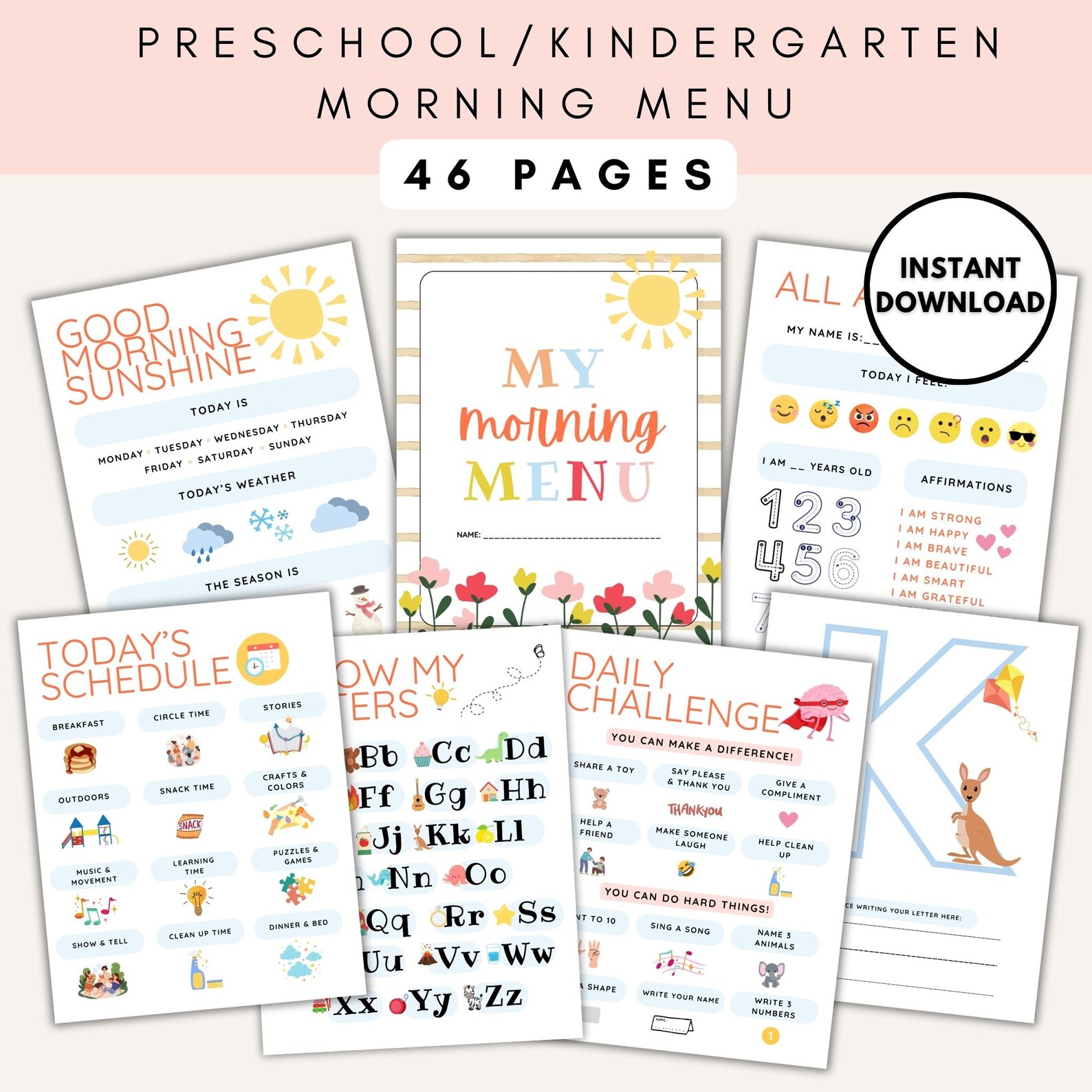 Preschool Morning Menu Printable, Homeschool Preschool, Preschool ...