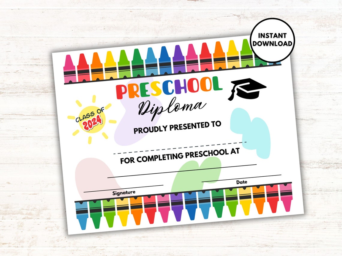 2024 Preschool Graduation Diploma, Preschool Diploma Printable ...