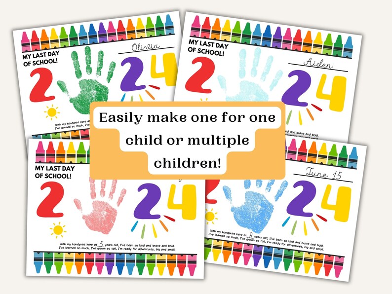 Last Day of School Sign Handprint Art 2024, DIY Printable Handprint Art ...