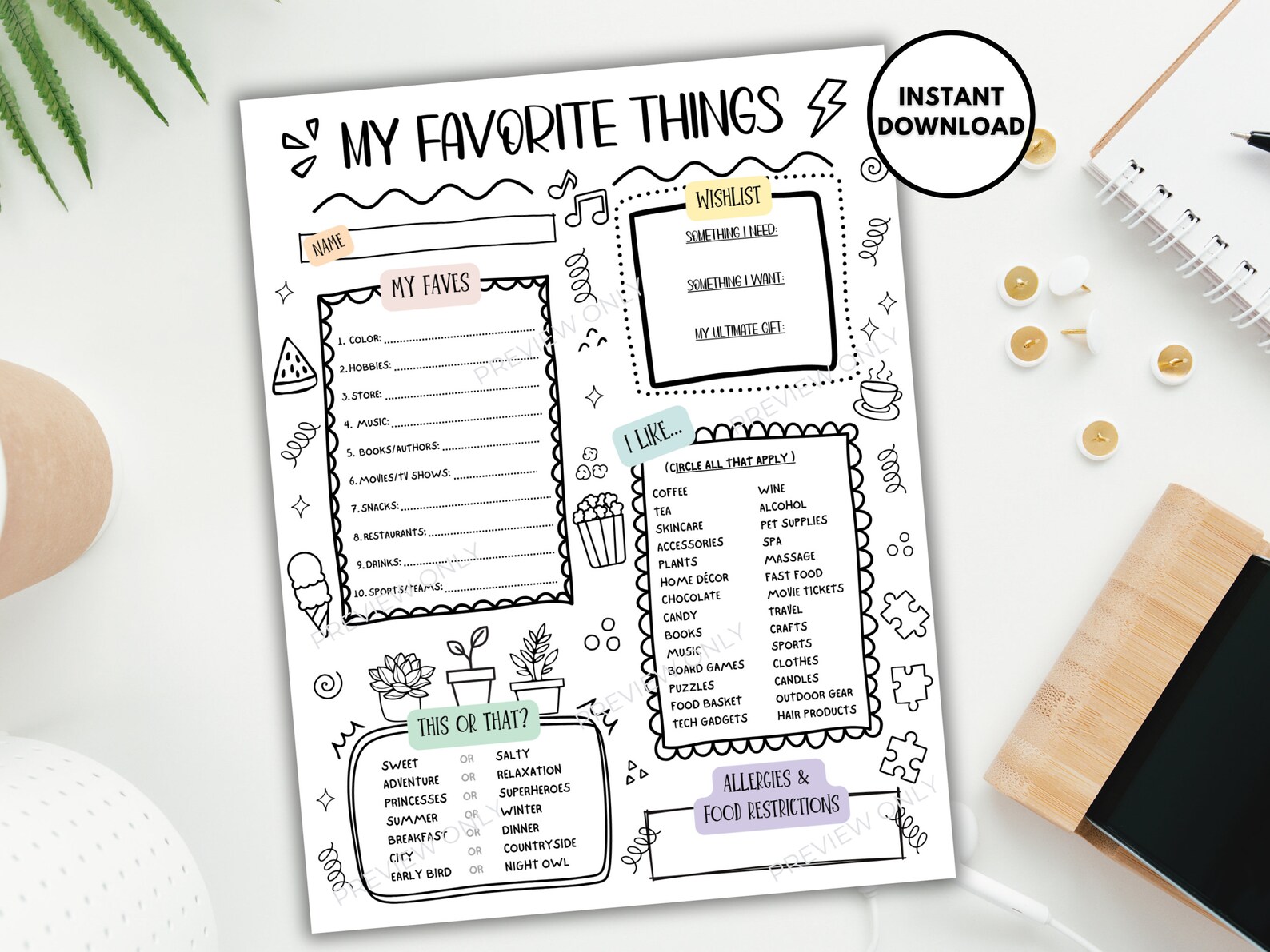 My Favorite Things Survey for Family, Employee Favorites, Co-worker ...