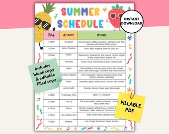 Summer Schedule Editable PDF, Summer Bucket List, Summer Checklist ...