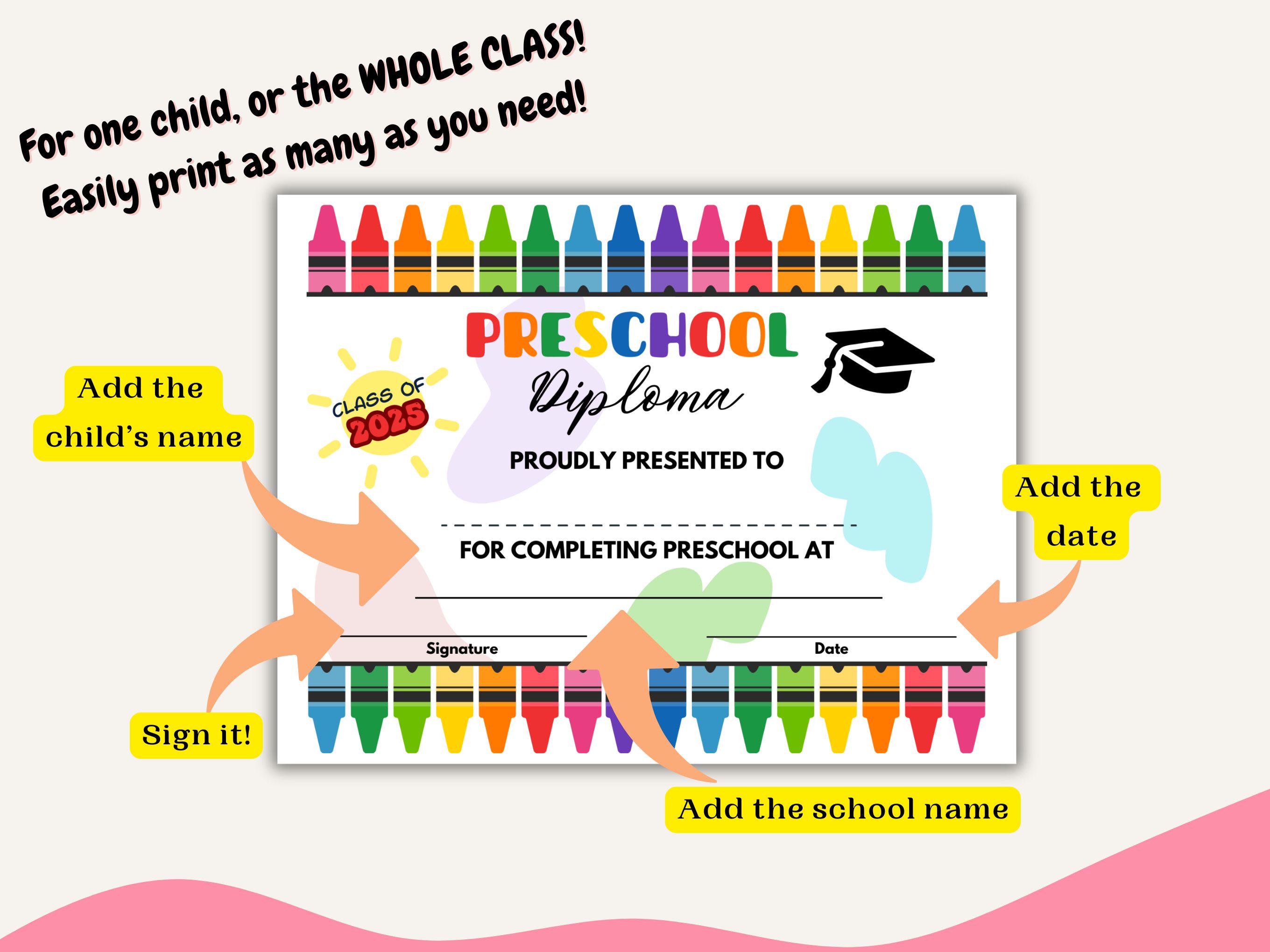 2025 Preschool Graduation Diploma, Preschool Diploma Printable ...