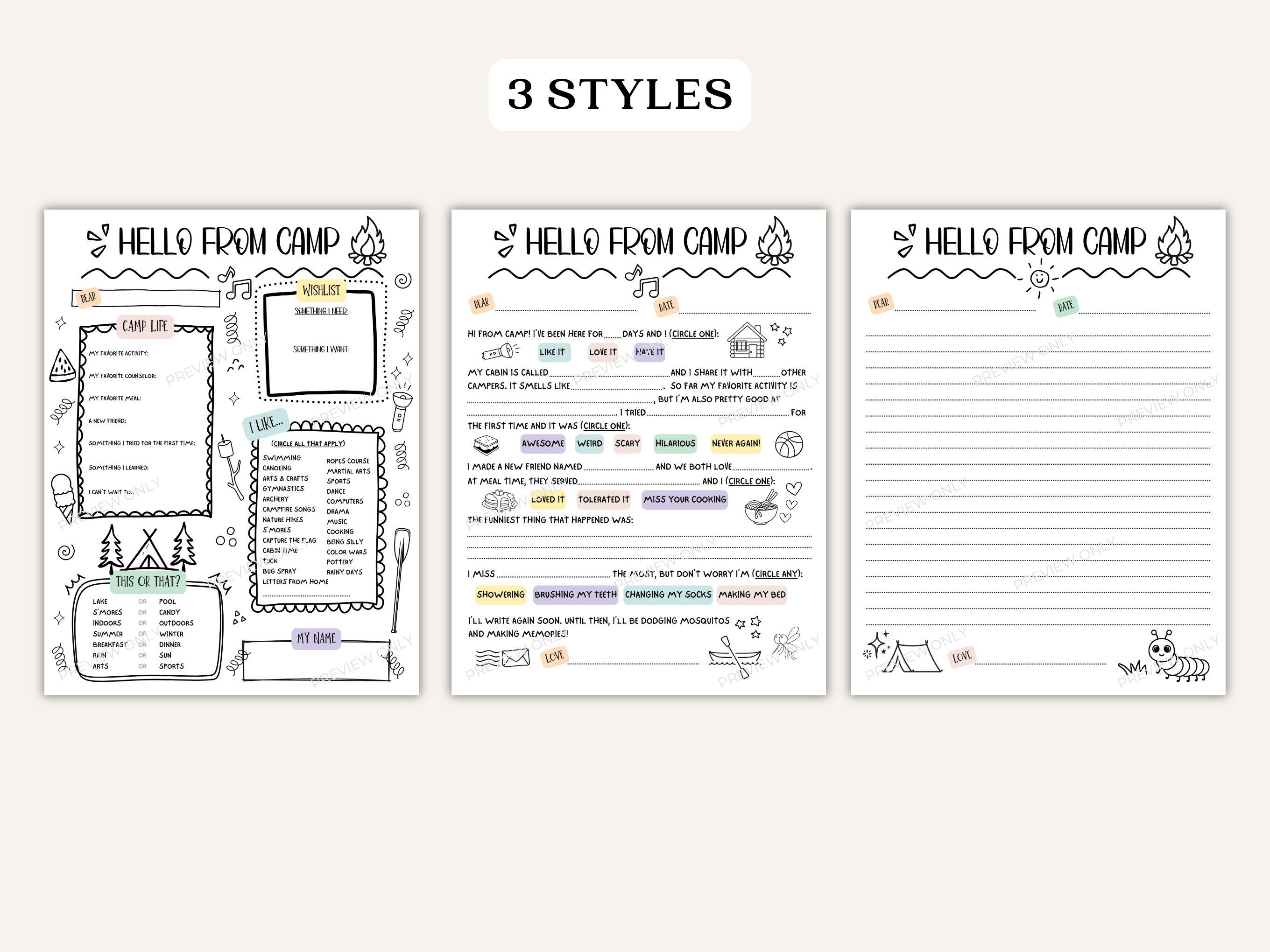 Printable Camp Letters, Summer Camp Letter, Fill-in-the-blank Camp ...