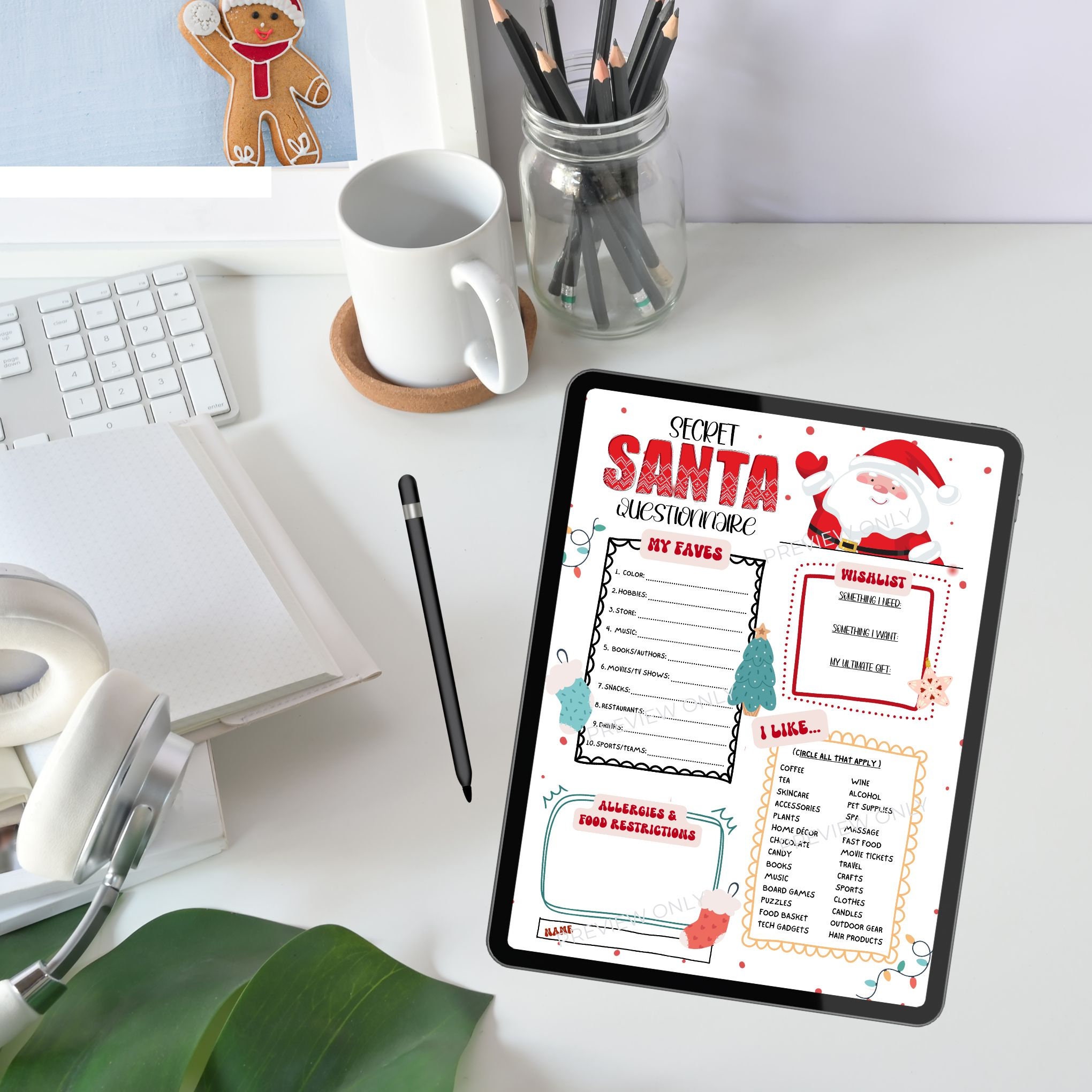 Secret Santa Questionnaire Printable, Christmas Party, Family Secret ...