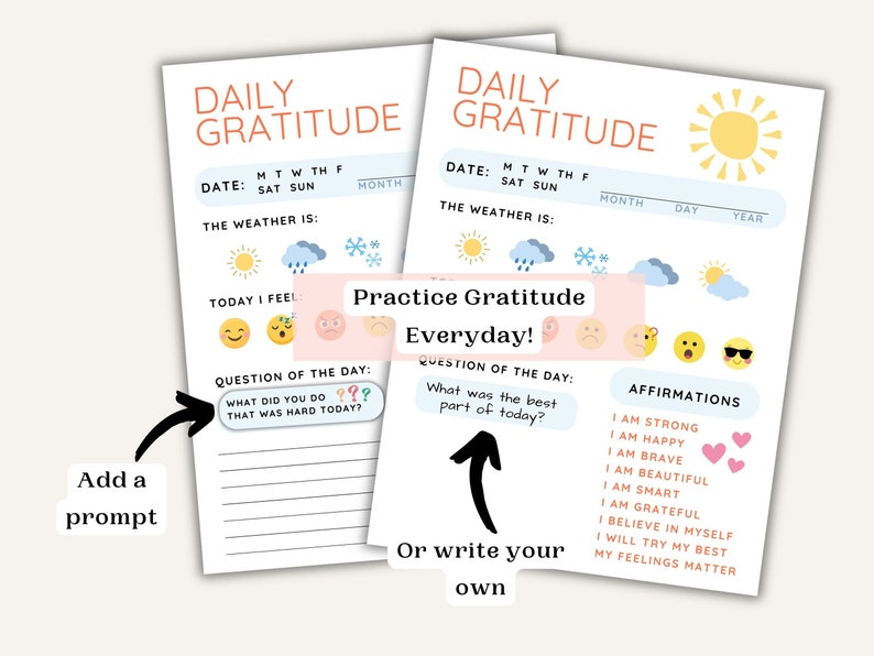 Kids Gratitude Journal Printable Activity, Kids Mindfulness Worksheet ...