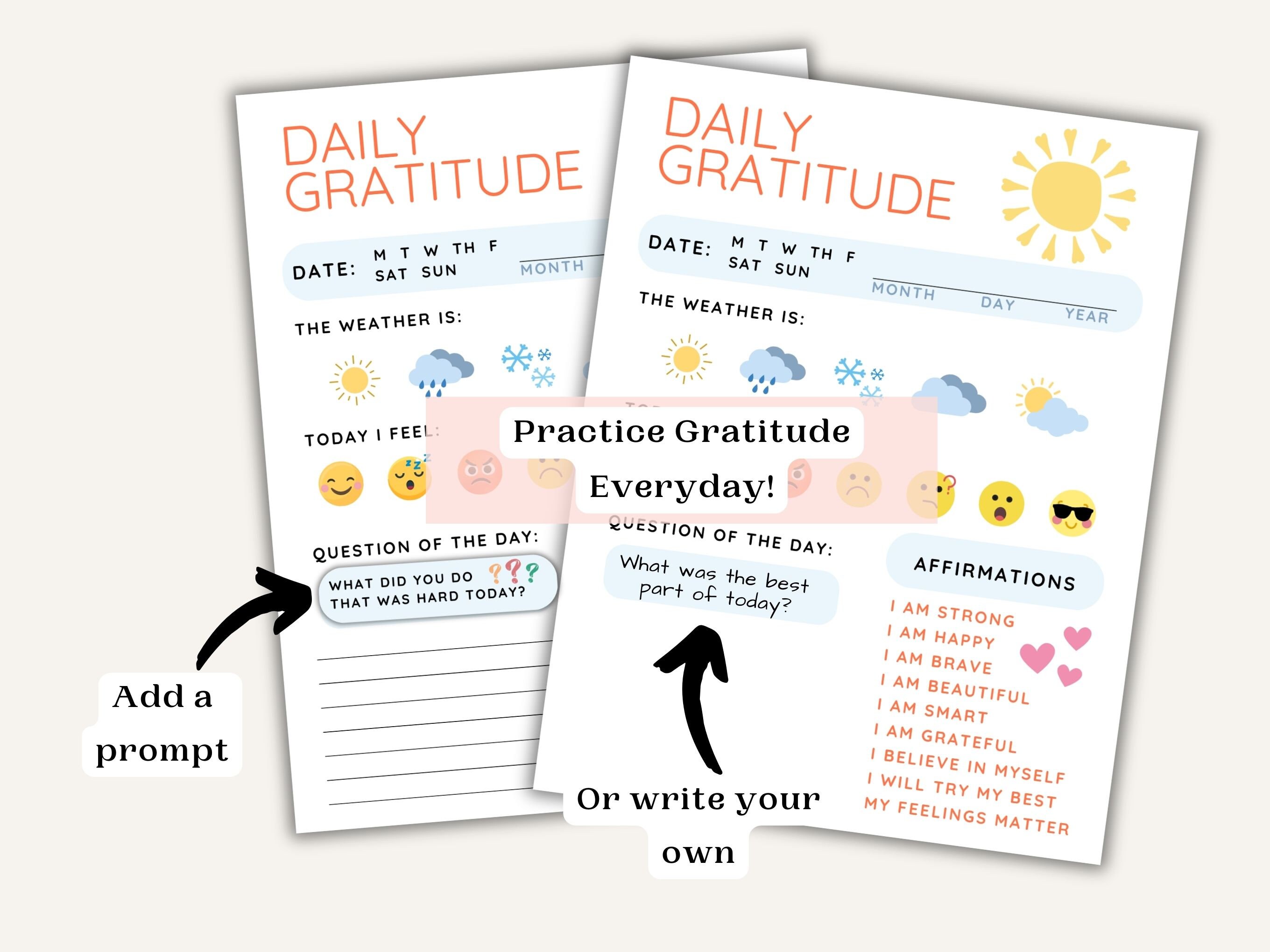 Kids Gratitude Journal Printable Activity, Kids Mindfulness Worksheet ...