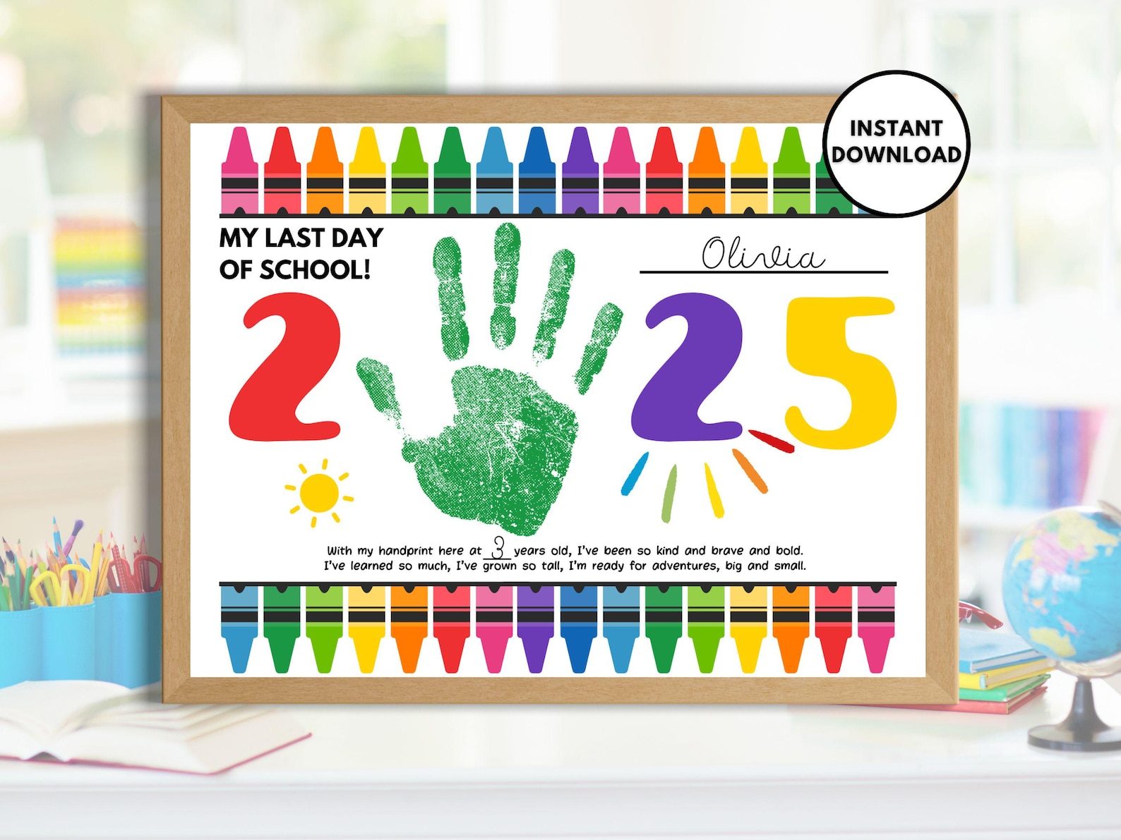 Last Day of School Sign Handprint Art 2025, DIY Printable Handprint Art ...