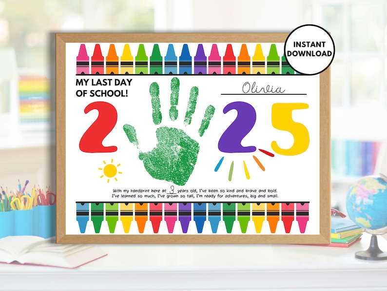 Last Day of School Sign Handprint Art 2025, DIY Printable Handprint Art ...