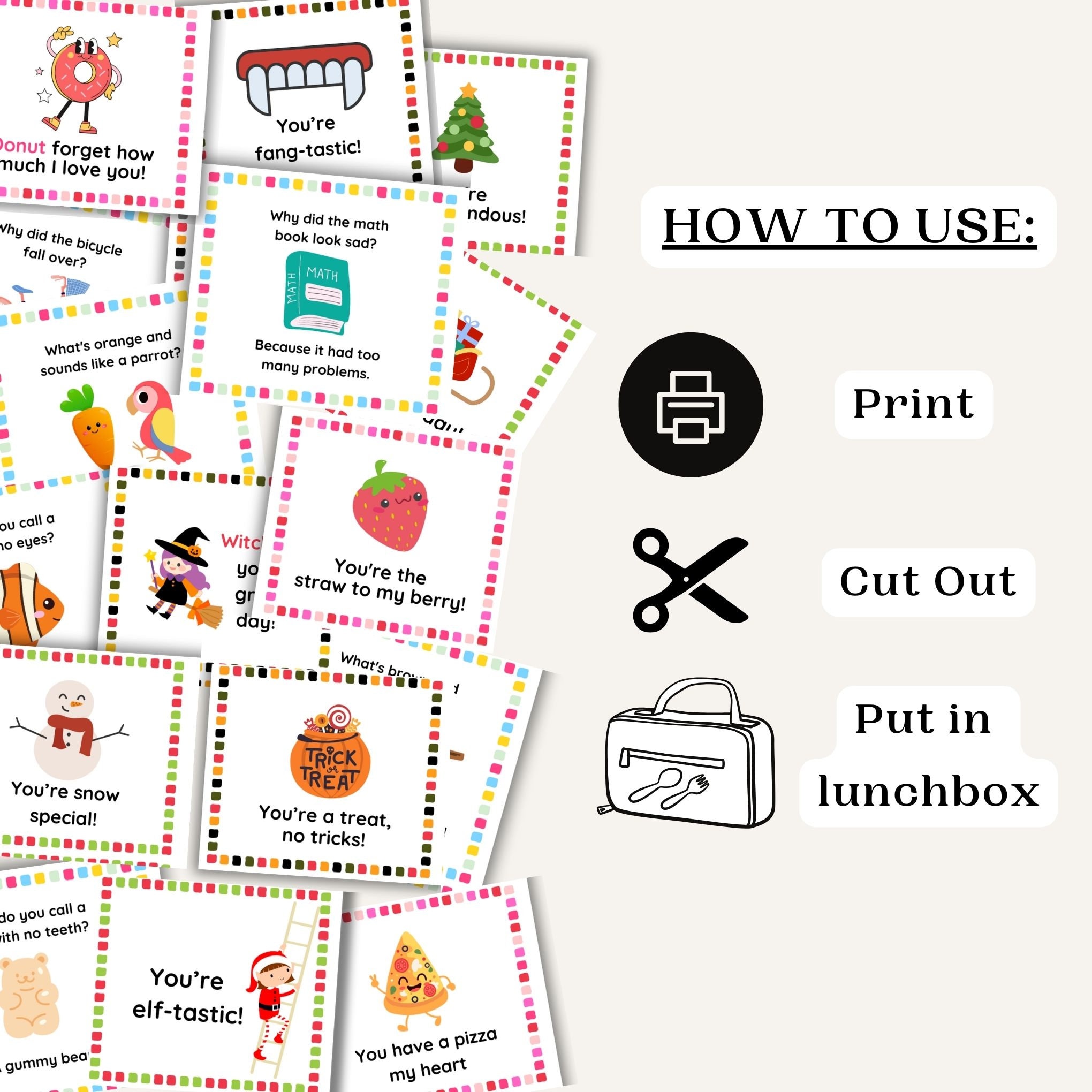 Lunch Notes, Printable Lunch Box Cards, Joke Lunch Box Notes ...