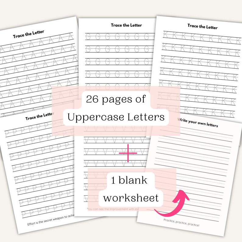 A-Z Alphabet Worksheets Printable UPPERCASE Letter Tracing, Handwriting ...